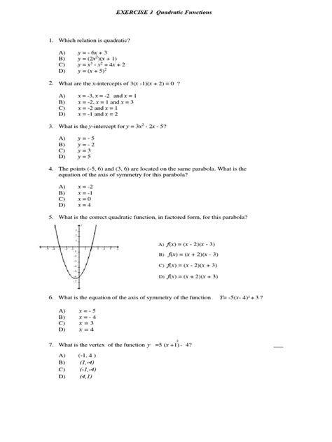 Exercise 3 Quadratic Function Pdf Euclidean Geometry Mathematical