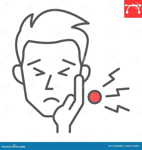 Toothache Line Icon Body And Pain Tooth Pain Sign Vector Graphics A