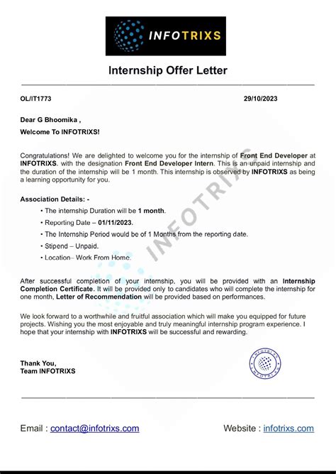 Gavini Bhoomika On Linkedin Frontenddevelopment Internship Infotrixs Newjob