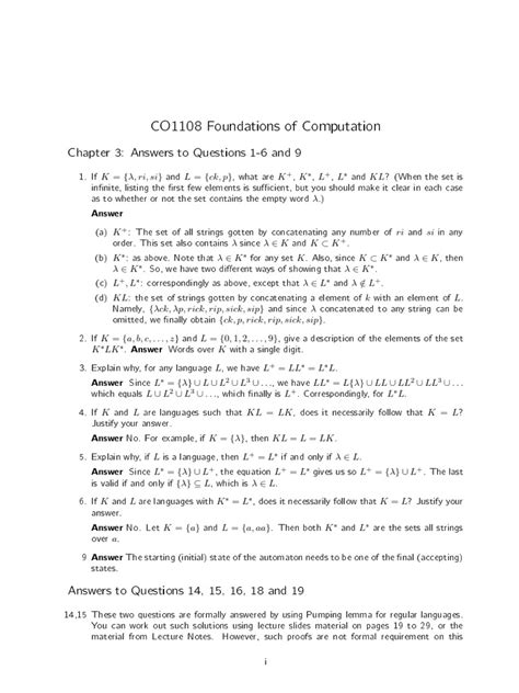 Finite Automata Tutorial Answers 1 Pdf Theoretical Computer