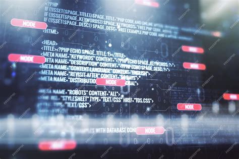 Premium Photo Abstract Virtual Coding Illustration On Blurry Contemporary Office Building