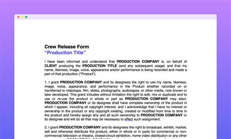 Crew Release Form Document Template Doc