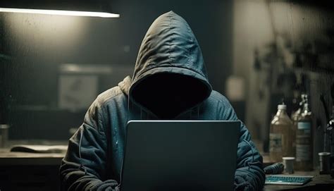 Premium Photo Generative Ai Realistic Abstract Hooded Hacker Computer