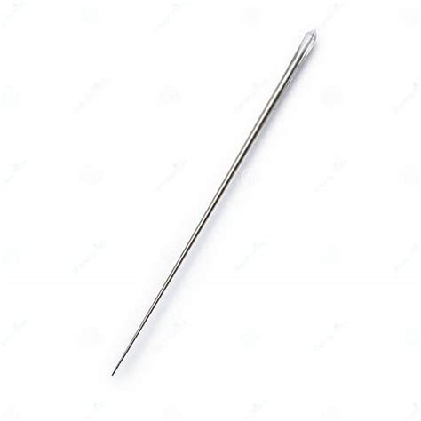 A Silver Sewing Needle Resting On A White Background Showcasing Its