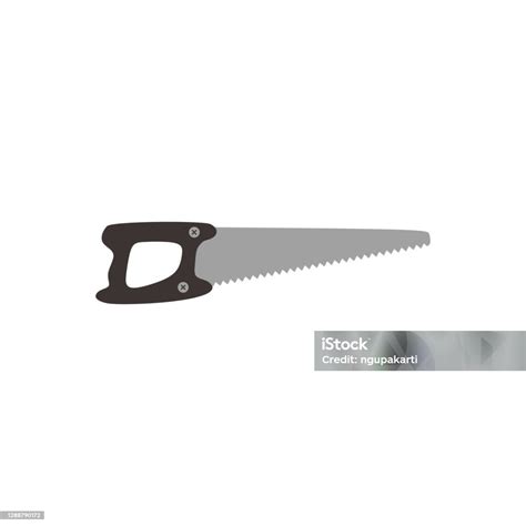 평평한 만화 금속 손은 흰색 배경에 고립 된 보았다 홈 핸드톱 플랫 벡터 아이콘입니다 금속과 나무를 절단만화 강철 쇠톱 공구 빌더 목수 수리공 강철에 대한 스톡 벡터 아트