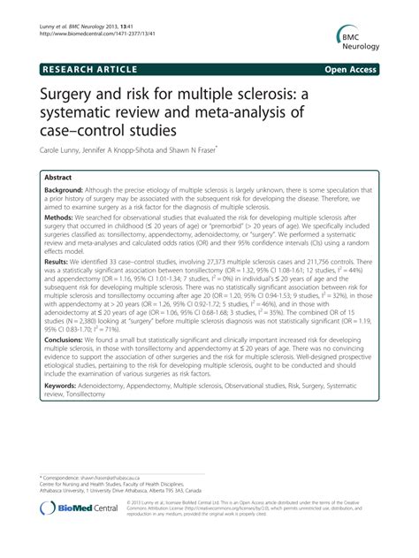 pdf surgery and risk for multiple sclerosis a systematic review and
