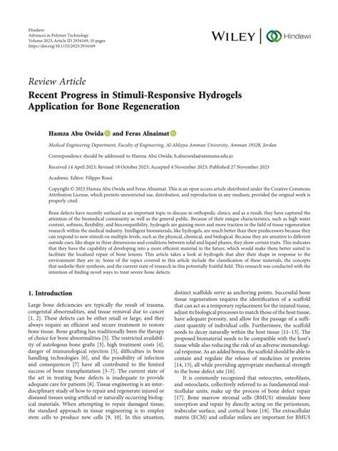 Pdf Recent Progress In Stimuli Responsive Hydrogels Application For Bone Regeneration