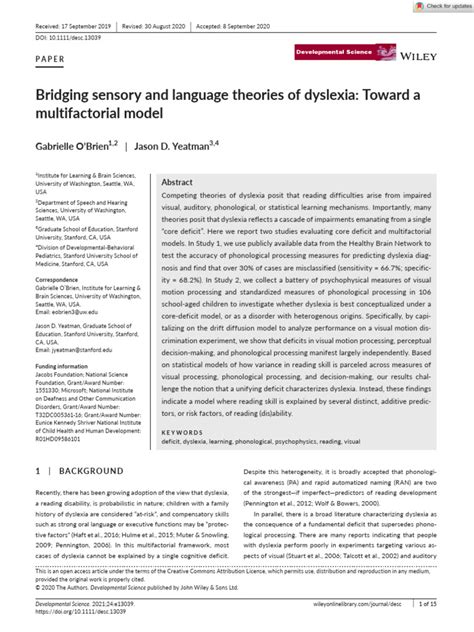 Bridging Sensory And Language Theories Of Dyslexia Toward A Multifactorial Model Pdf