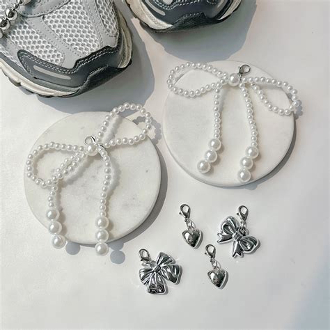 진주 리본 운동화 운동화끈 장식 신발 꾸미기 6p 세트 에이블리