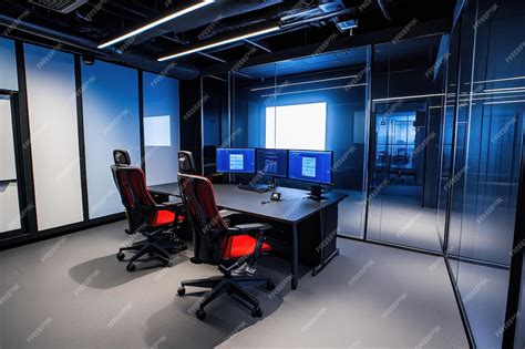 Modern Office Space Featuring Dual Monitors And Ergonomic Chairs For Productivity Premium Ai