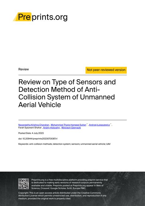 PDF Review On Type Of Sensors And Detection Method Of An Ti Collision System Of Unmanned
