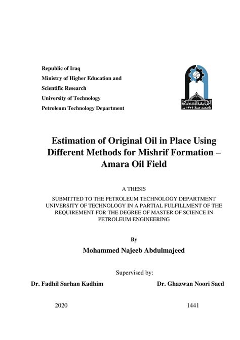 Pdf Estimation Of Original Oil In Place Using Different Methods For