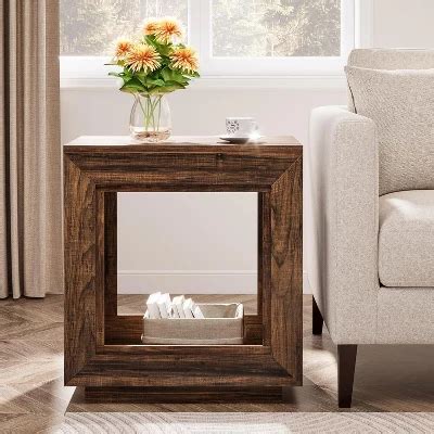 Lantine 24 Inch Rustic Brown End Table With Storage Shelf Farmhouse