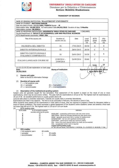 Transcript Of Records Cagliari University Pdf