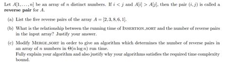 solved let a[1 … n] be an array of n distinct numbers if