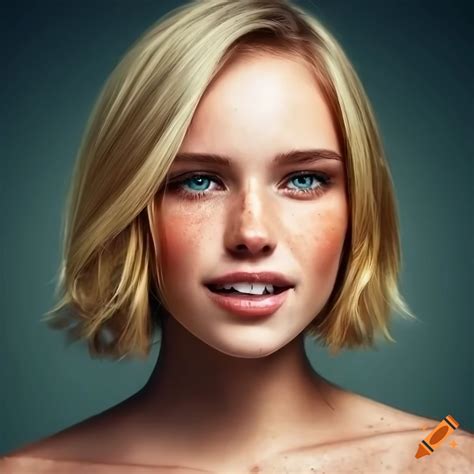 Portrait Of A Beautiful Young Woman With Freckles And Blond Hair On Craiyon