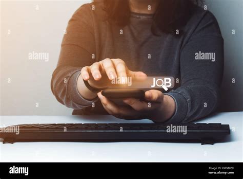 Woman Searching For A Job On Smartphone With Browser Digital Interface