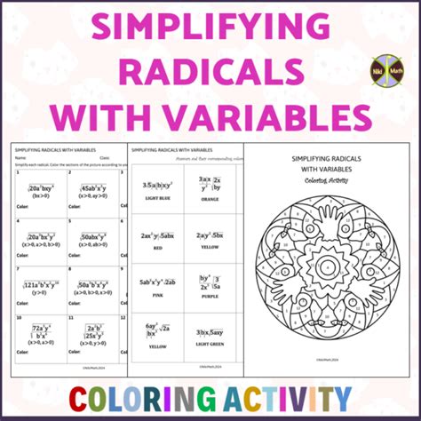 Simplifying Radicals Square Roots With Variables Color By Code Teacher Professional Development