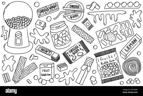 Bubble Gum Doodle Vector Set Stock Vector Image And Art Alamy