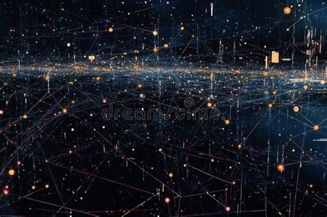 Futuristic Digital Web Of Light Connections And Nodes In Dark Background Stock Illustration
