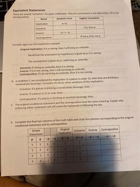 Solved M Equivalent Statements There Are Several Variations