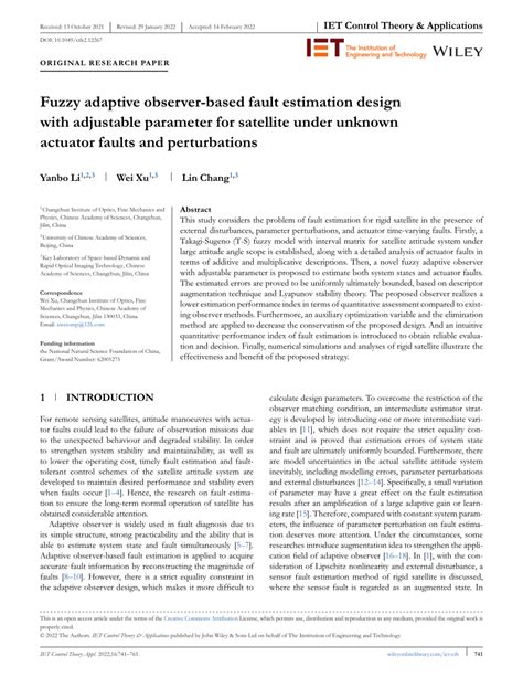 Pdf Fuzzy Adaptive Observer‐based Fault Estimation Design With