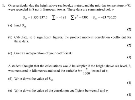 A Level Edexcel Maths Statistics Correlation And Regression On A