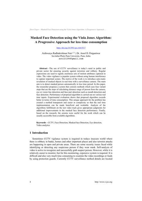 Pdf Masked Face Detection Using The Viola Jones Algorithm A Progressive Approach For Less