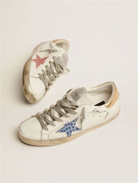 Super Star Sneakers With Handwritten Lettering And Crocodile Print