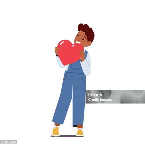 큰 빨간 심장을 손에 들고 있는 어린 소년 캐릭터 사랑 기증 장기 이식의 개념 행복한 아이 Charity Benefit에 대한 스톡 벡터 아트 및 기타 이미지 Istock