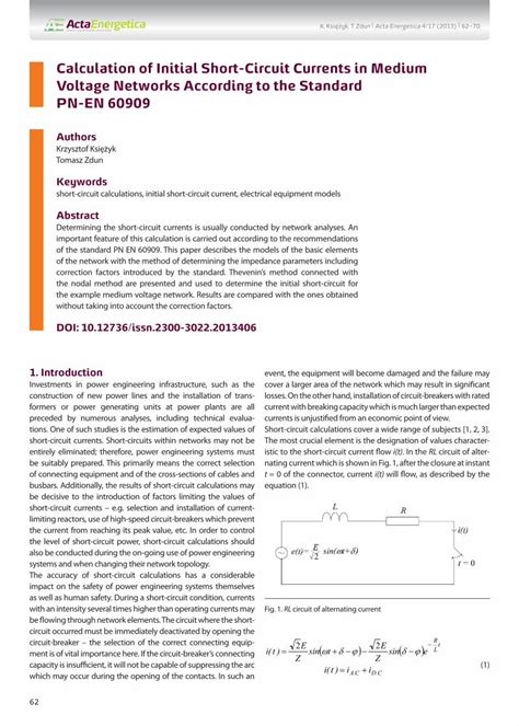 Pdf Calculation Of Initial Short Circuit Currents In Medium