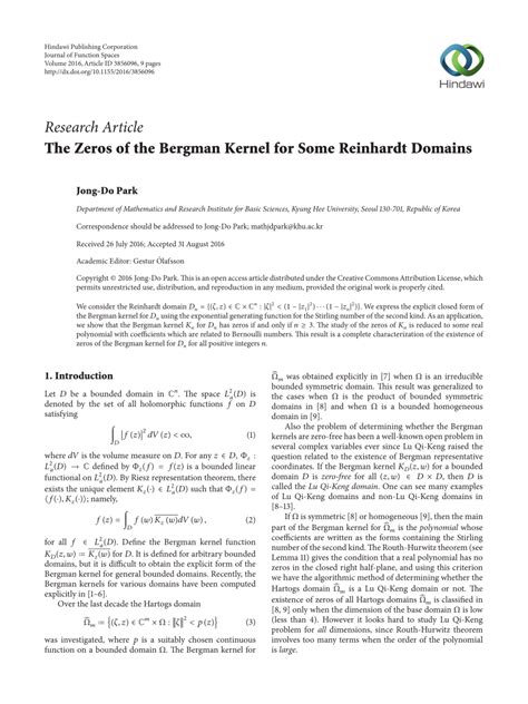 Pdf The Zeros Of The Bergman Kernel For Some Reinhardt Domains