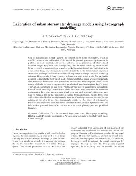 Pdf Calibration Of Urban Stormwater Drainage Models Using Hydrograph Modelling