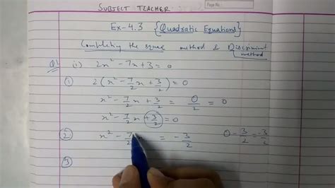 Chapter Exercise Quadratic Equations Maths Class N C E R T In English Or Hindi YouTube