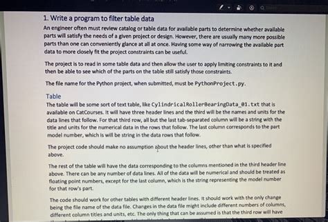 1 write a program to filter table data an engineer