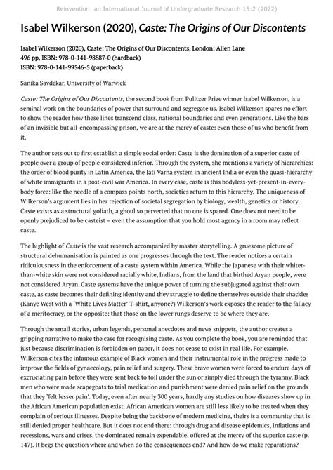 Pdf Isabel Wilkerson 2020 Caste The Origins Of Our Discontents