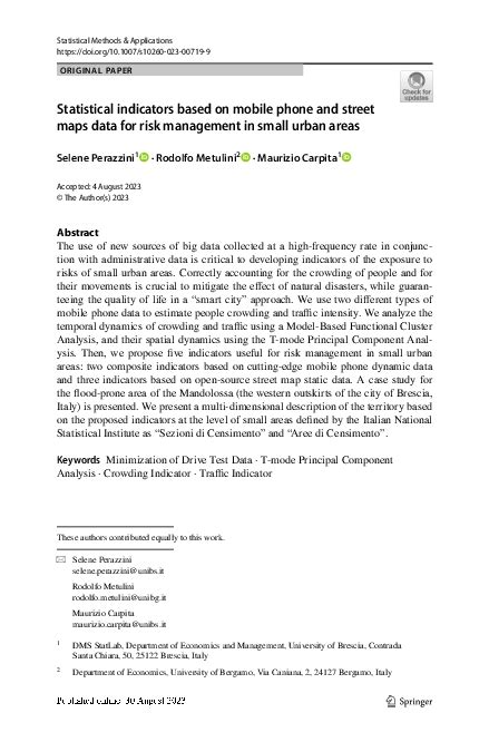 Pdf Statistical Indicators Based On Mobile Phone And Street Maps Data For Risk Management In