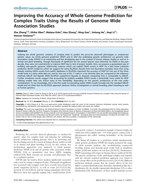 Pdf Improving The Accuracy Of Whole Genome Prediction For Complex