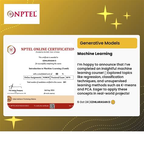 Ezhilarasan D On Linkedin Machinelearning Iitmadras Nptel Skillndia Certification