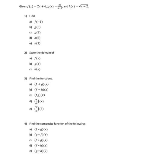 solved given f x 2x 6 g x 1 find a f 1 b g 8 c