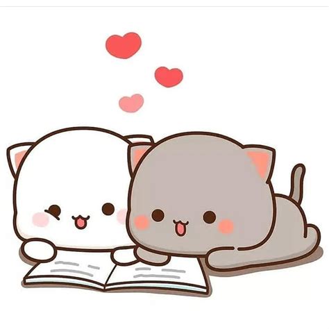 Peach And Goma Reading A Book Together Cute Couple Cute Anime Cat