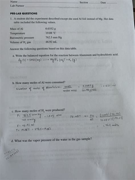 solved name lab partner section date pre lab questions 1 a