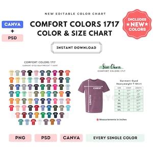 Comfort Colors 1717 Color Size Chart EDITABLE Canva Template 1717