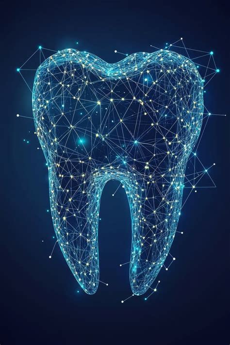 Digital Tooth On Blue Background Abstract Single Tooth In Lines
