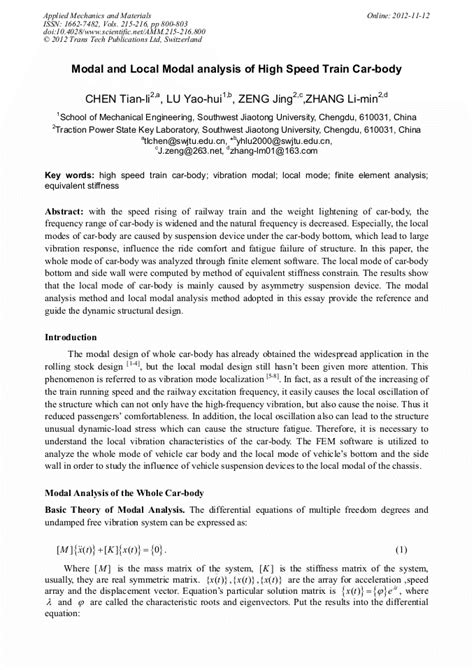 Modal And Local Modal Analysis Of High Speed Train Car Body