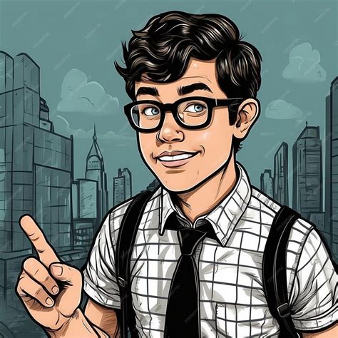 Handdrawn Nerd Cartoon Illustration Premium Ai Generated Image