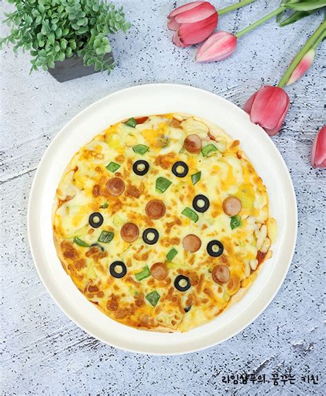 또띠아피자만들기 에어프라이어 하와이안피자 만드는법 또띠아요리 네이버 블로그