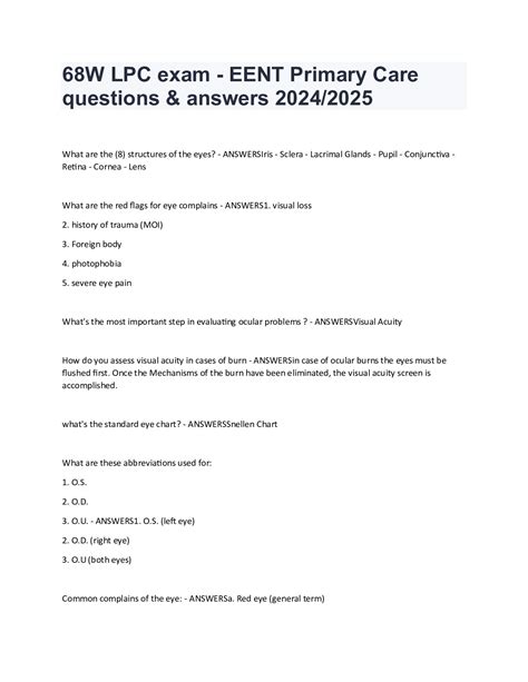 68W LPC Exam EENT Primary Care Questions Answers 2024 2025 DocMerit