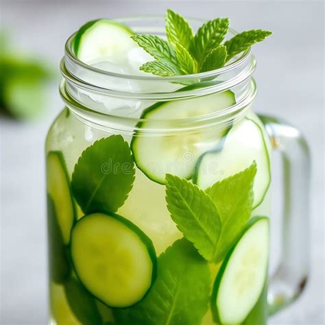 A Refreshing Cucumber And Mint Mocktail In A Glass Jar With Cucumber Ribbons Fresh Mint Leaves