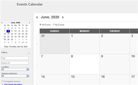 event calendar scrolling behavior